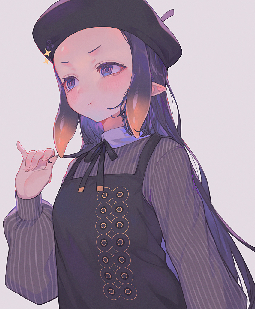 Safebooru - 1girl absurdres beret black dress black hat black ribbon blush dress eyelashes ...