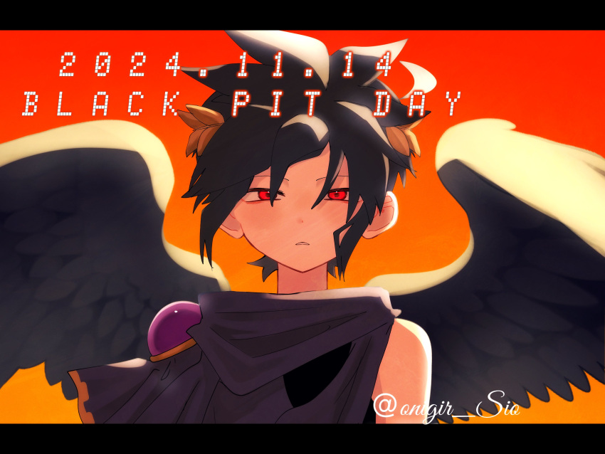 Safebooru - 1boy absurdres ahoge angel angel wings black hair dark pit dated gradient background ...