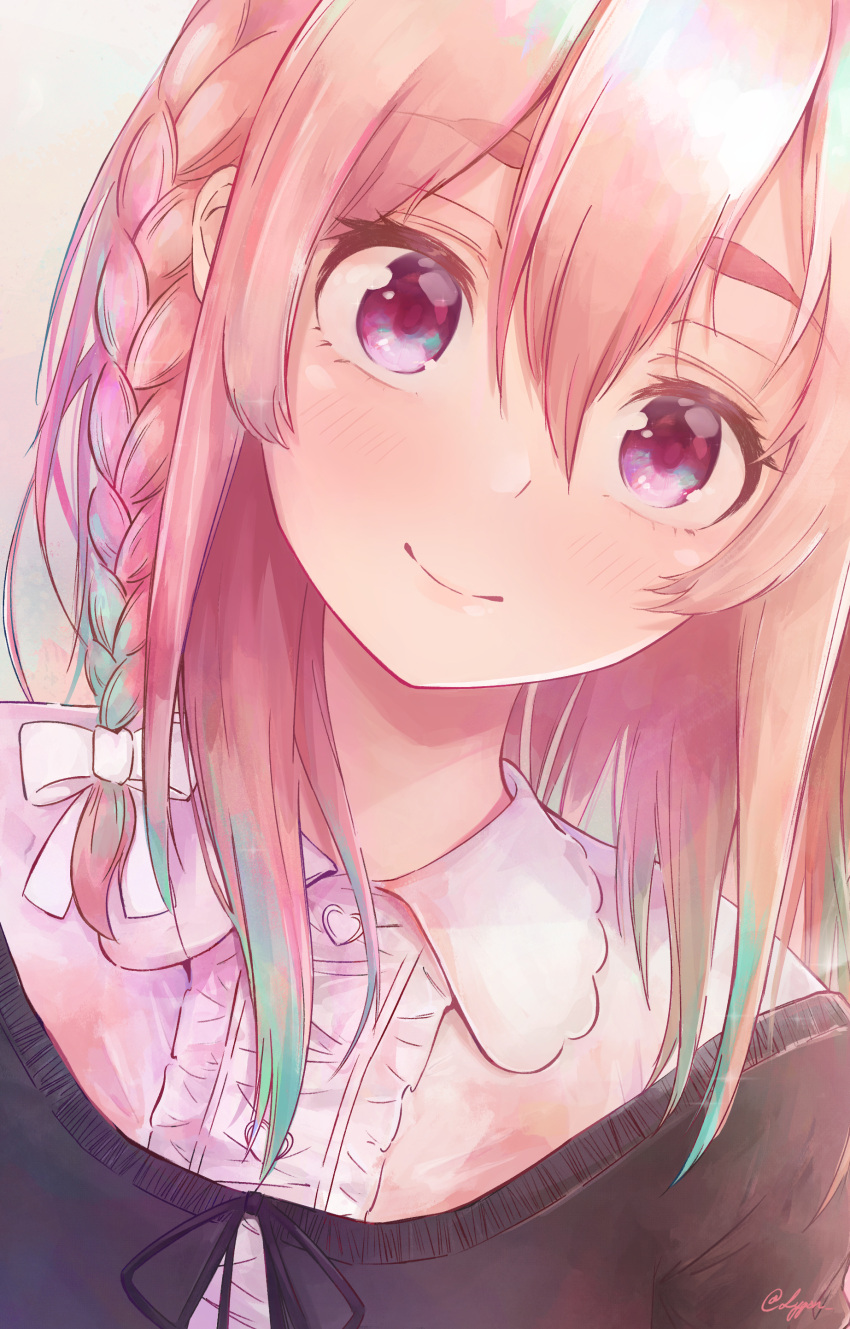 Safebooru - 1girl absurdres blush braid closed mouth commentary hair between eyes hair ribbon ...