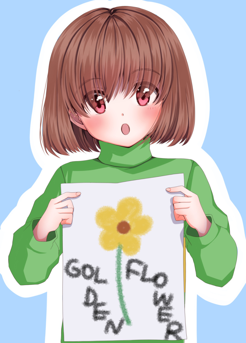 Safebooru - 1other :o blue background blush bob cut brown hair chara ...
