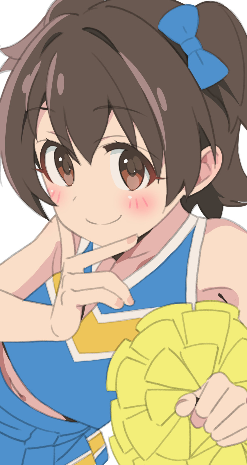 Safebooru - 1girl absurdres akagi miria blue ribbon brown eyes brown hair cheerleader highres ...