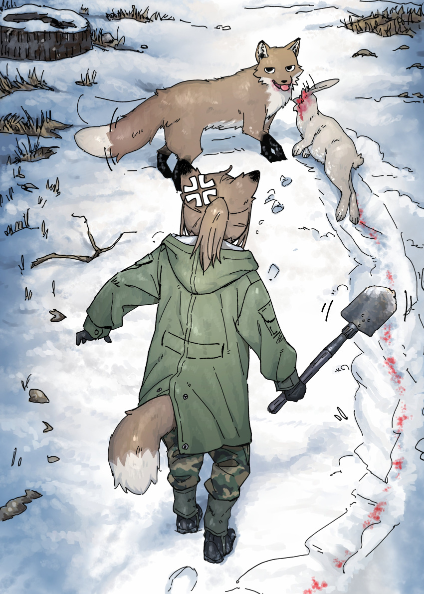 Safebooru - 1girl absurdres anger vein animal ears blood boots brown hair camouflage camouflage ...