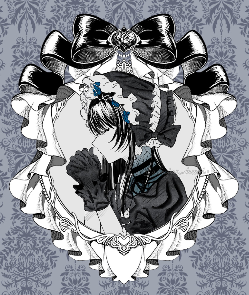 Safebooru - 1girl ado (utaite) aishite aishite aishite (vocaloid) black bow black hair blue ...