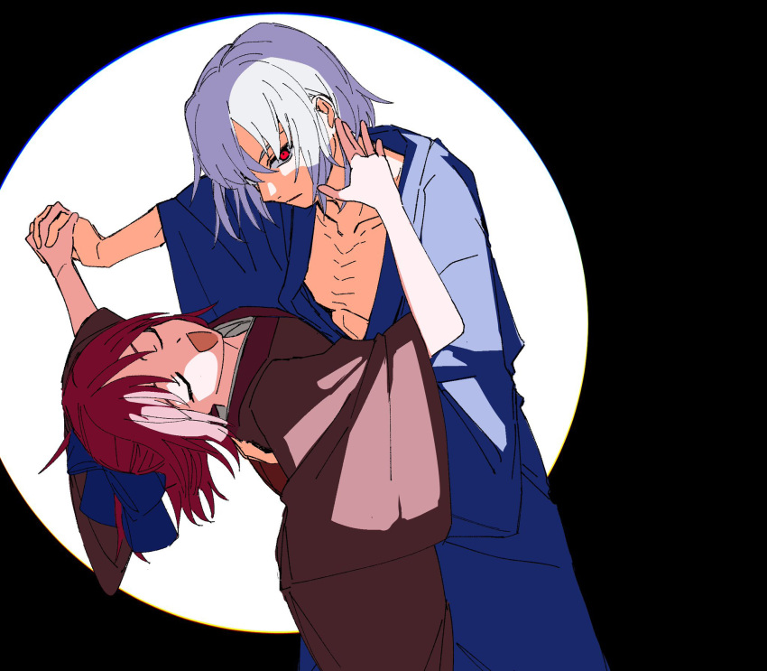 Safebooru - 1boy 1girl aemono (lemolemo lmn) blue bow blue kimono bow brown kimono closed eyes ...