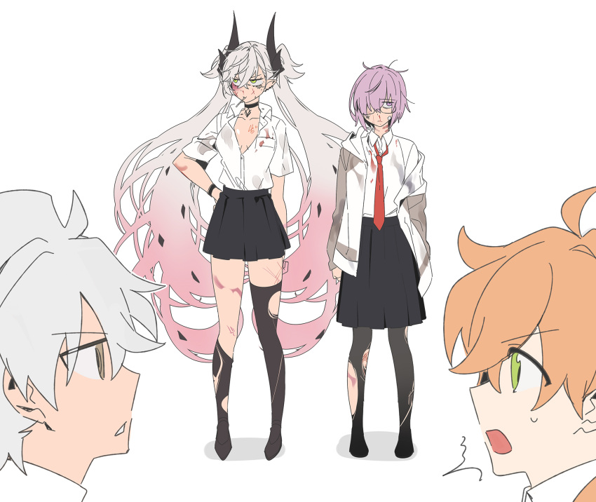 Safebooru - 2boys 2girls agata720 alternate costume black choker black skirt blood brown eyes ...