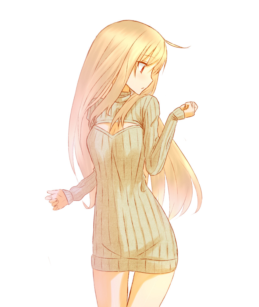 Safebooru - 1girl blonde hair breasts cowboy shot highres long hair meme attire no pants open ...