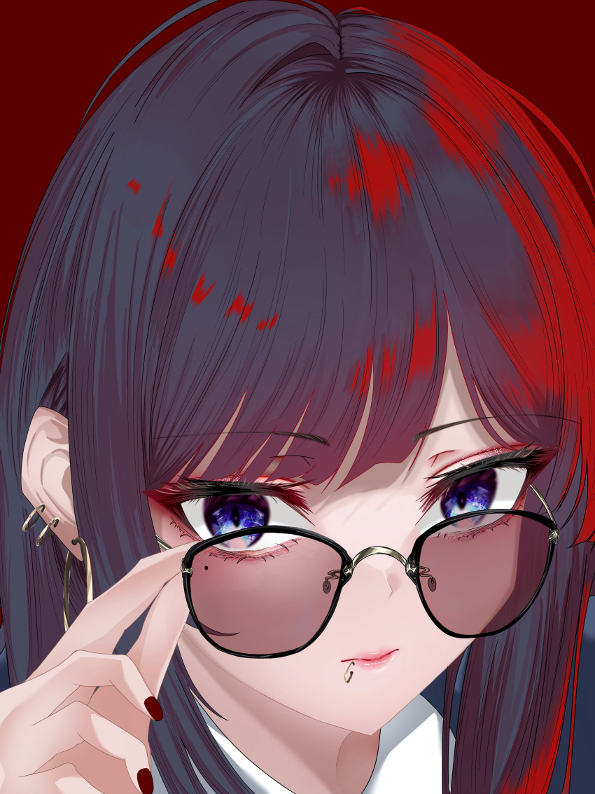 Safebooru - 1girl absurdres adjusting eyewear ado (utaite) black hair blue eyes chando (ado ...