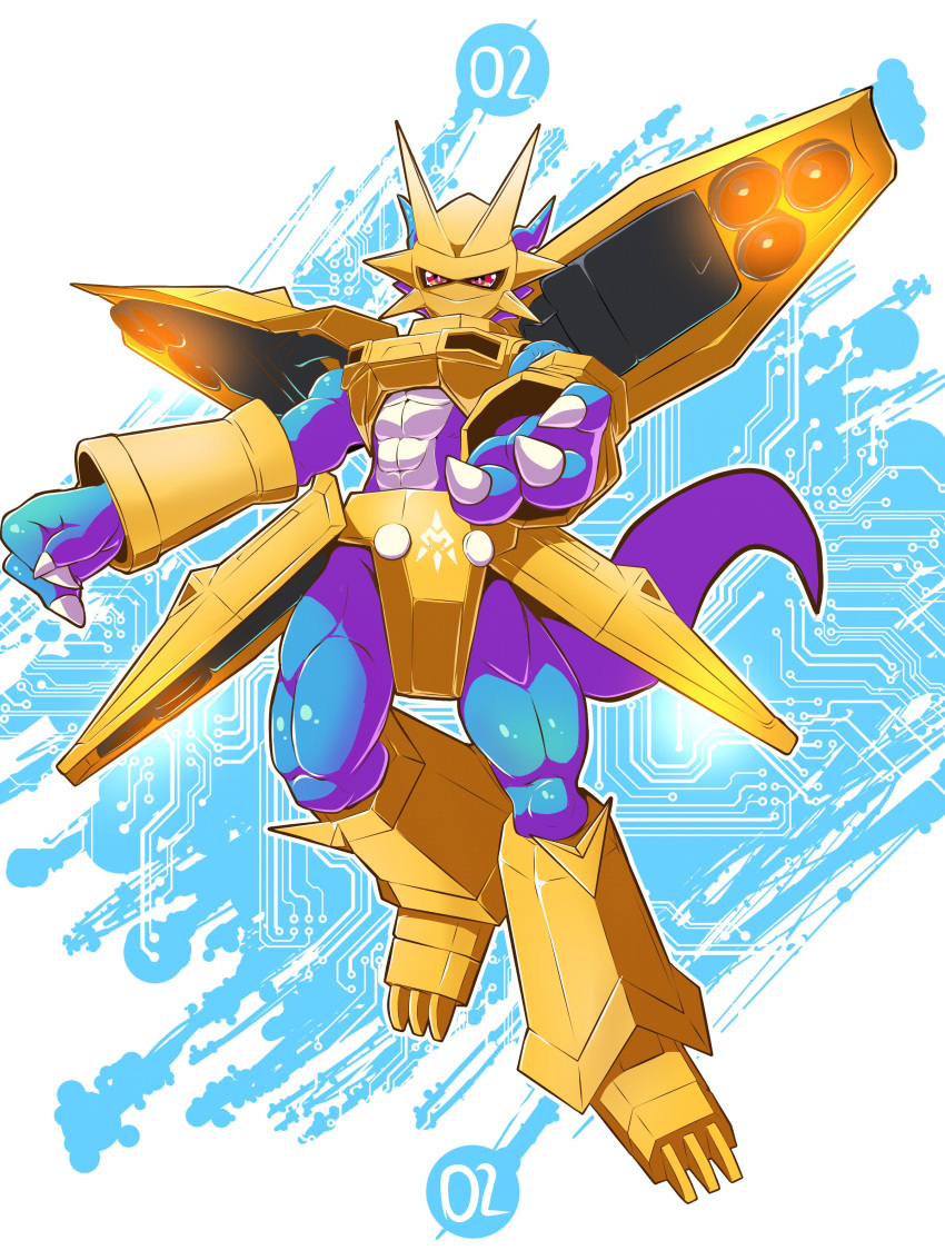 Safebooru - abs absurdres armor blue background blue skin blue tail ...