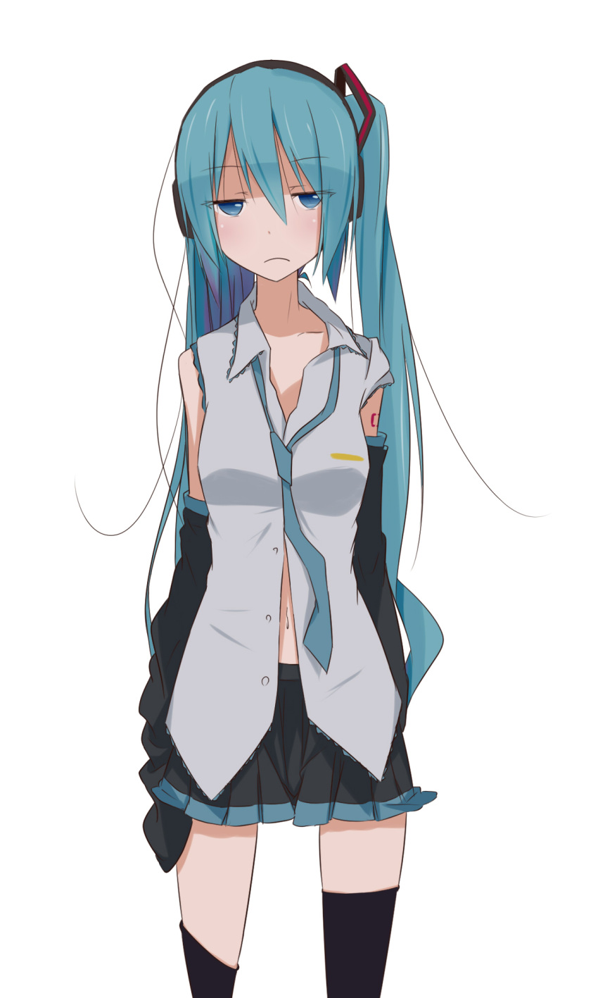 Safebooru - aqua eyes aqua hair detached sleeves frown hatsune miku ...