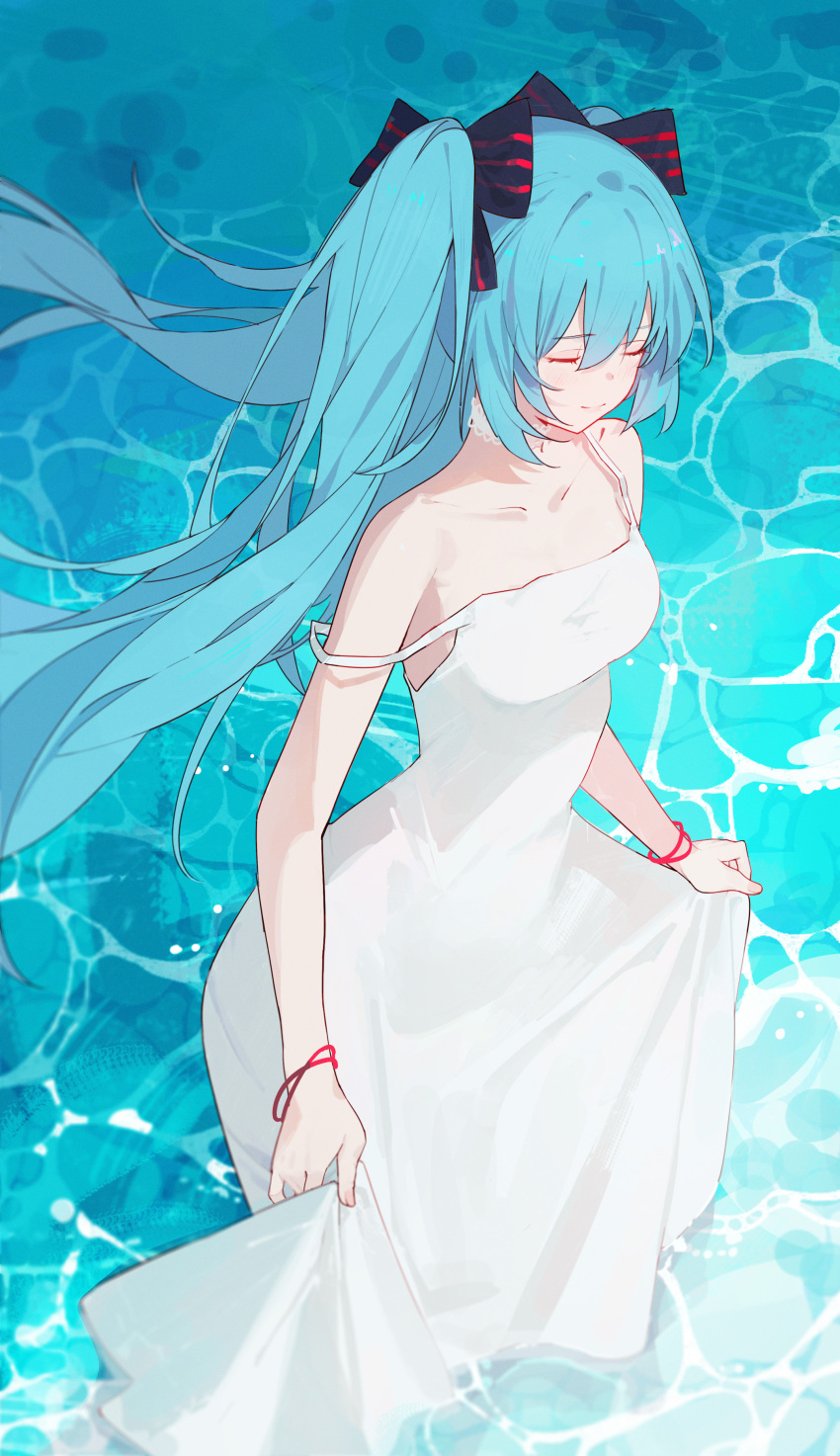 Safebooru - 1girl absurdres bare shoulders bilibalakonglijiwa black bow bow closed eyes closed ...