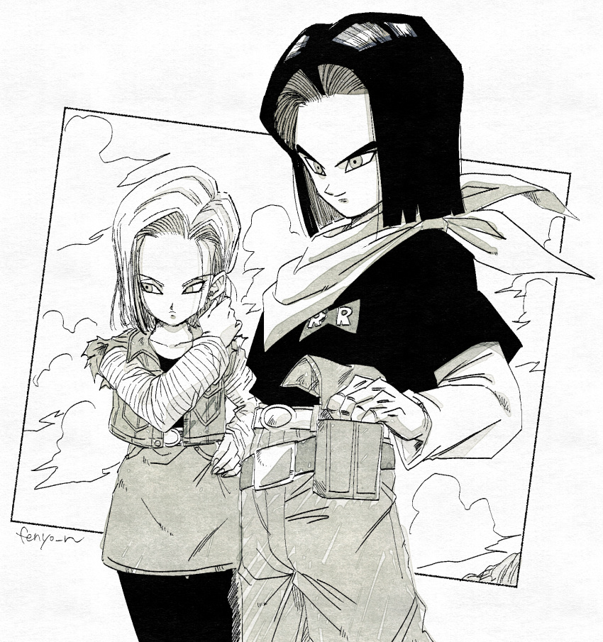 Safebooru - 1boy 1girl android 17 android 18 bandana bandana around ...