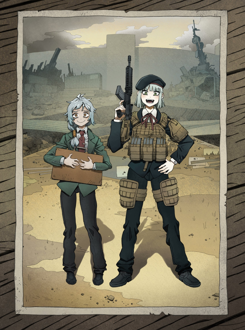 Safebooru - 2girls alternate costume alternate hair length alternate hairstyle ammunition pouch ...