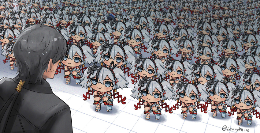 Safebooru - 1boy 2girls absurdres black eyes black flower black hair ...