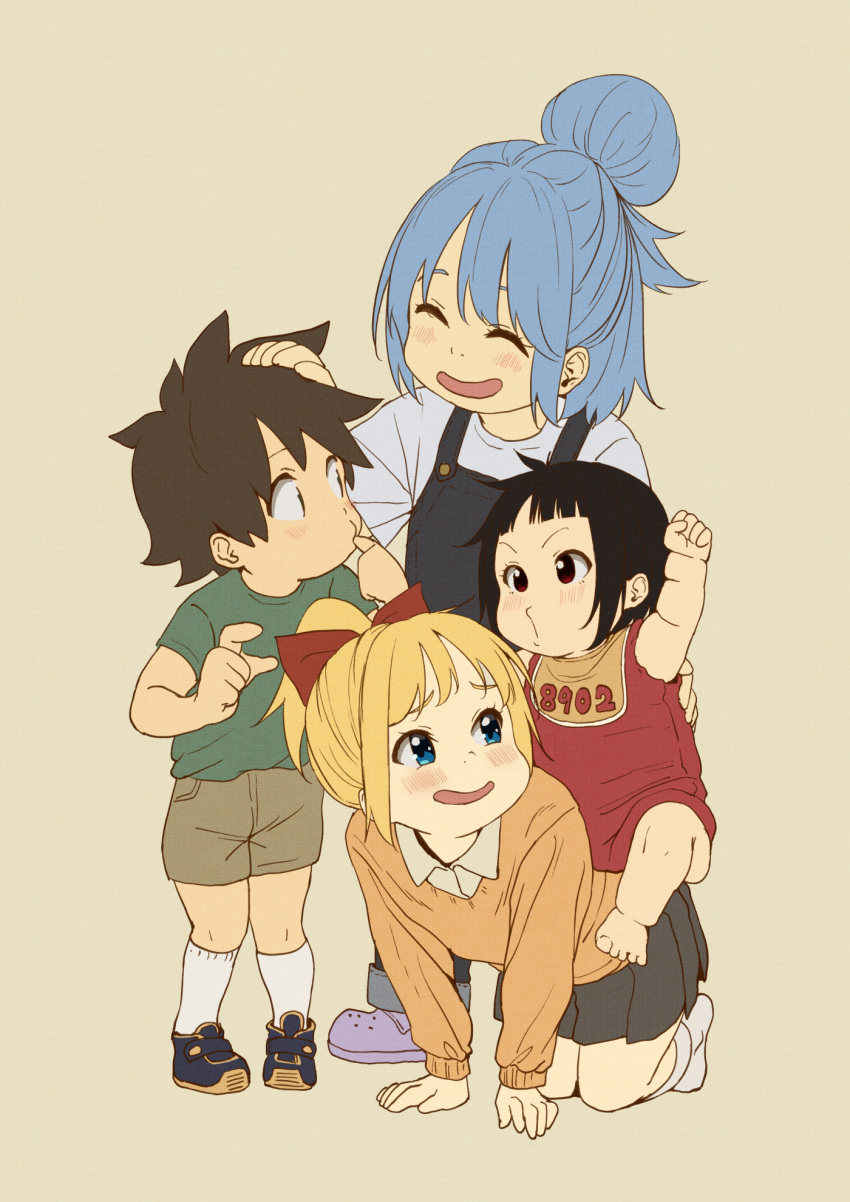 Safebooru - 1boy 3girls :d aged down aqua (konosuba) baby blush bow ...