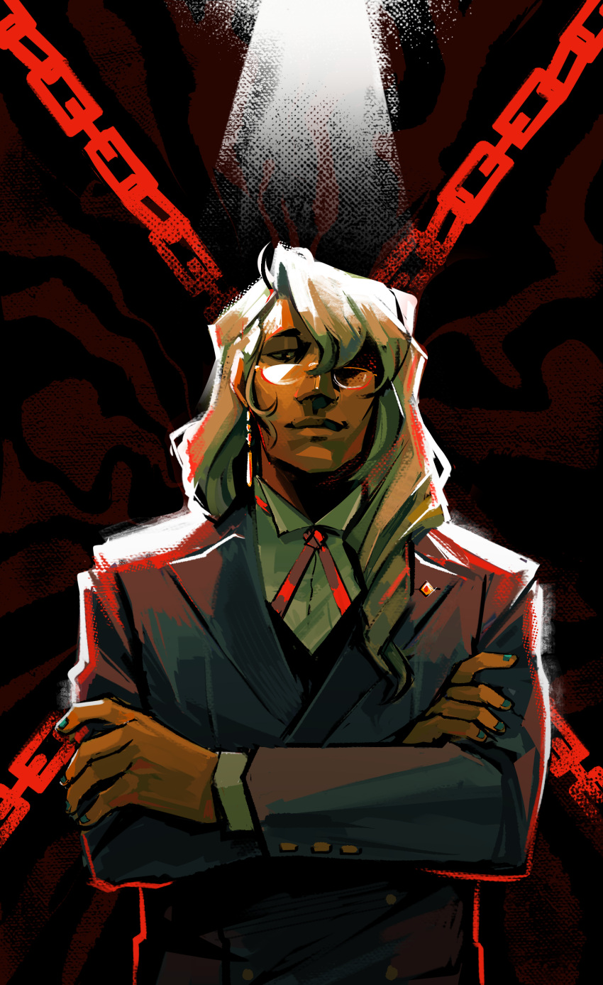 Safebooru - 1boy absurdres ace attorney apollo justice: ace attorney badge chain collared shirt ...