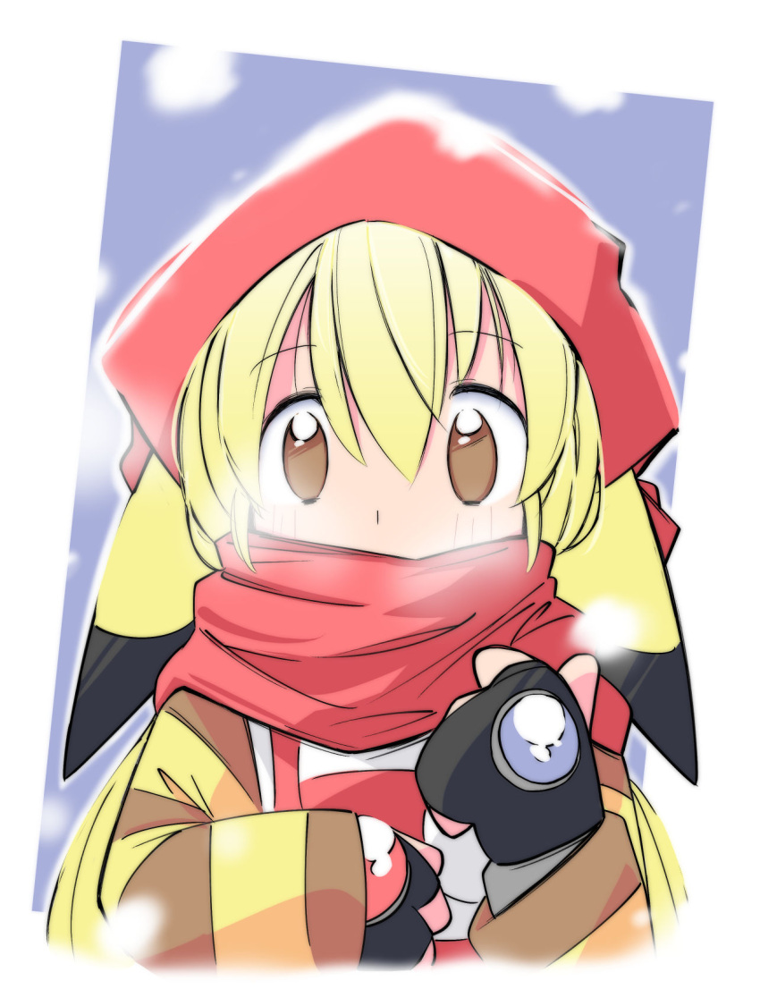 Safebooru - 1girl blush border brown eyes hair between eyes headscarf ...