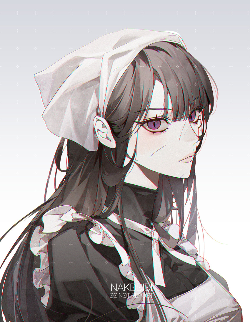 Safebooru - 1girl absurdres apron black hair blunt bangs closed mouth frilled apron frills from ...