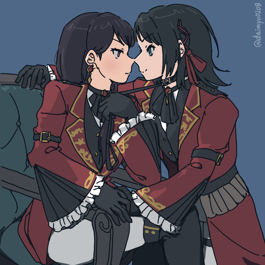 Safebooru - 2girls armchair bang dream! bang dream! it's mygo!!!!! black gloves black hair blue ...