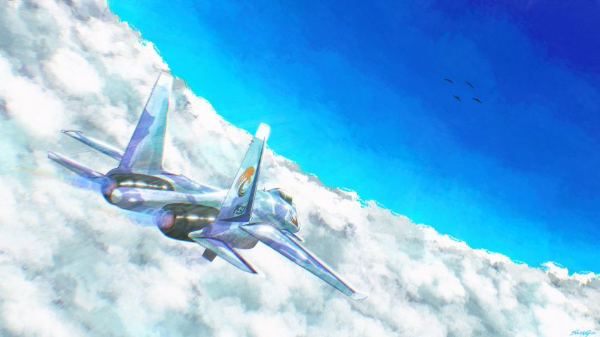 Safebooru - above clouds absurdres ace combat ace combat 2 afterburner aircraft airplane blue ...
