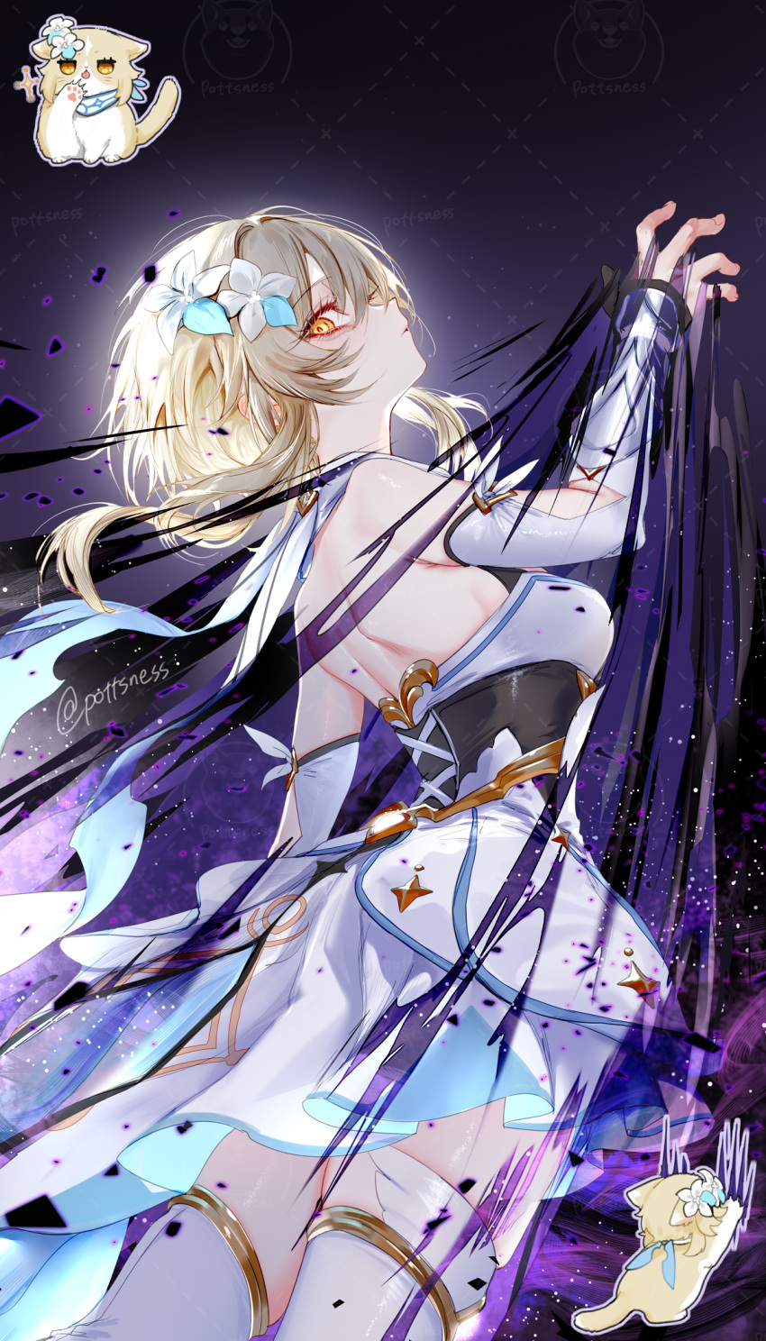 Safebooru - 1girl backless outfit blonde hair breasts flower genshin impact hair flower hair ...