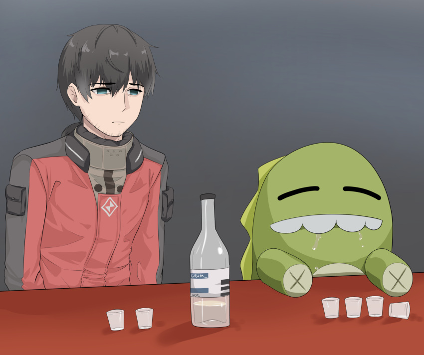 Safebooru - 1boy alcohol aqua eyes beard stubble brown hair commander ...