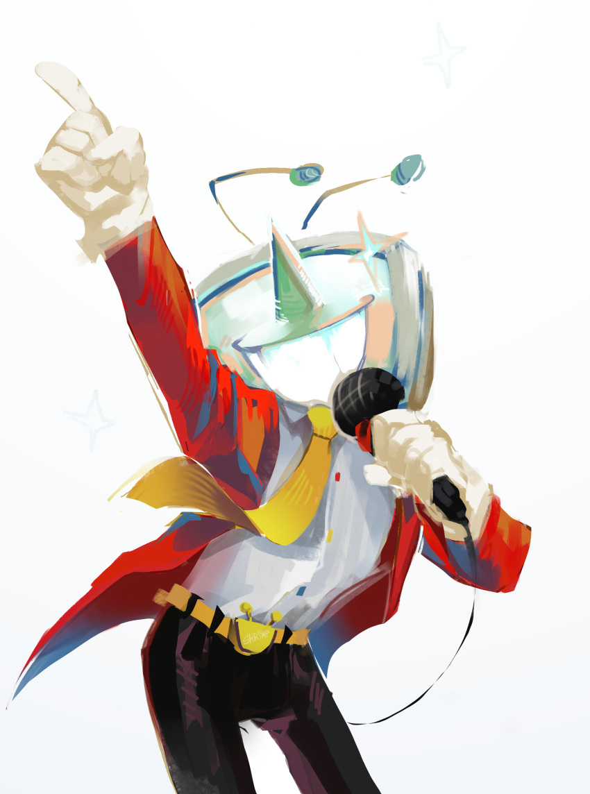 Safebooru - 1boy :d absurdres ant tenna antennae arm up belt black ...