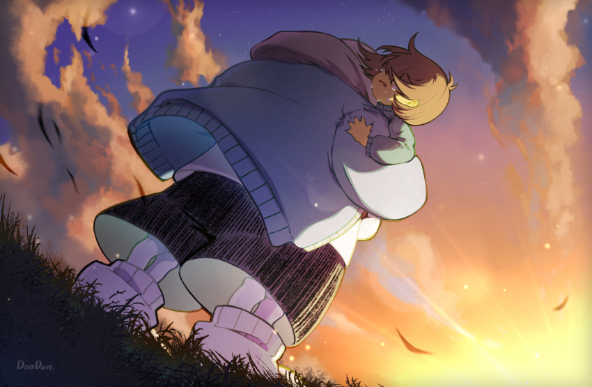 Safebooru - 1boy 1other back black shorts blue jacket blue sweater brown hair carrying carrying ...