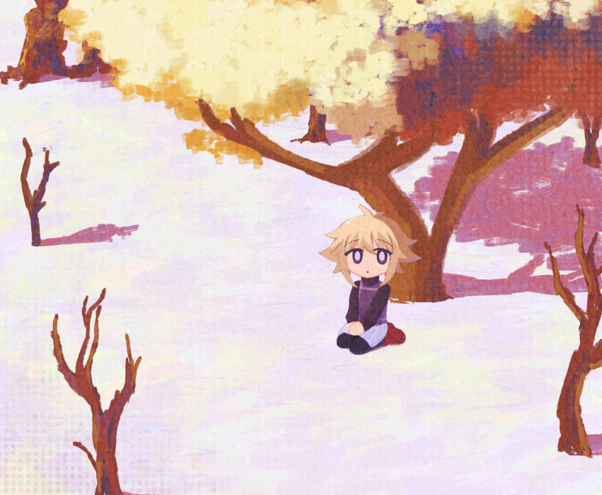Safebooru - 1girl ahoge autumn black pantyhose black sweater blonde hair blue skirt brown shoes ...
