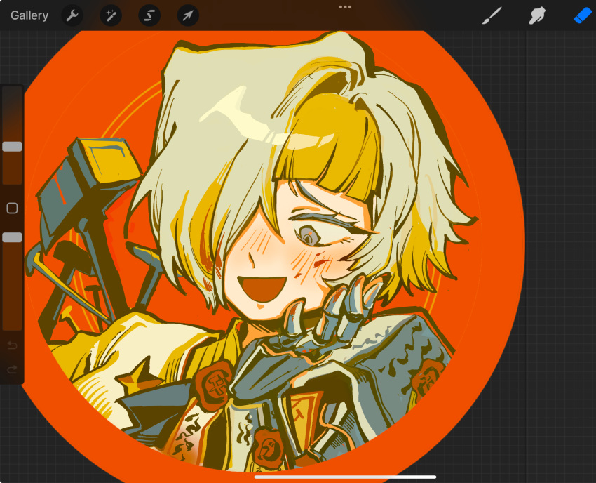 Safebooru - 1girl blonde hair blood blood on face blush gauntlets grey ...