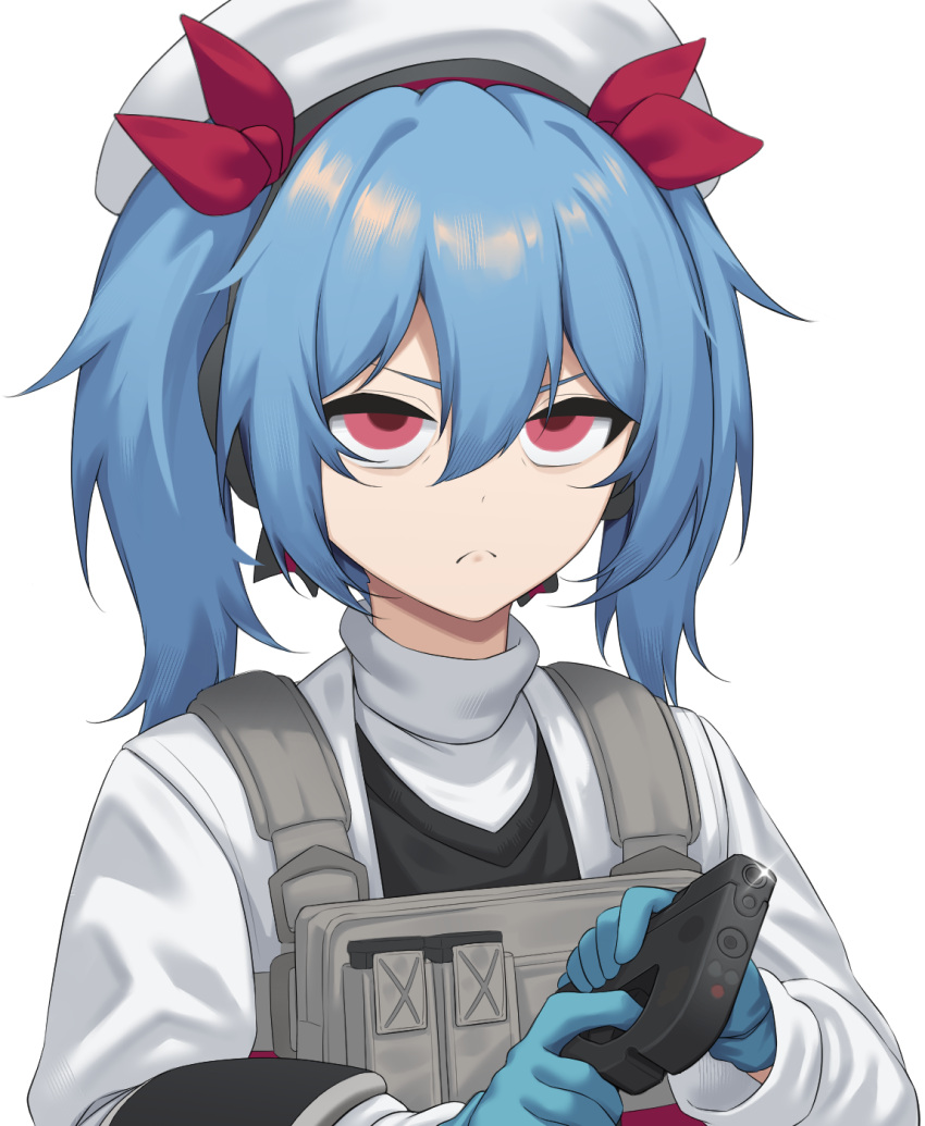 Safebooru - 1girl act (xadachit) ammunition pouch blue gloves blue hair ...