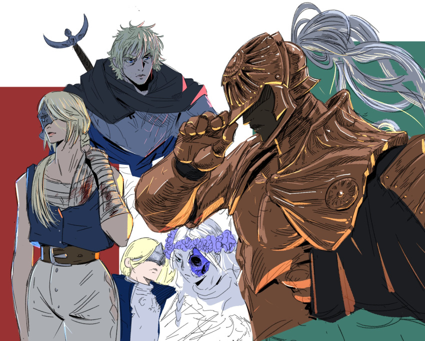 Safebooru - 2boys 2girls armor bandages blonde hair blue eyes brother ...