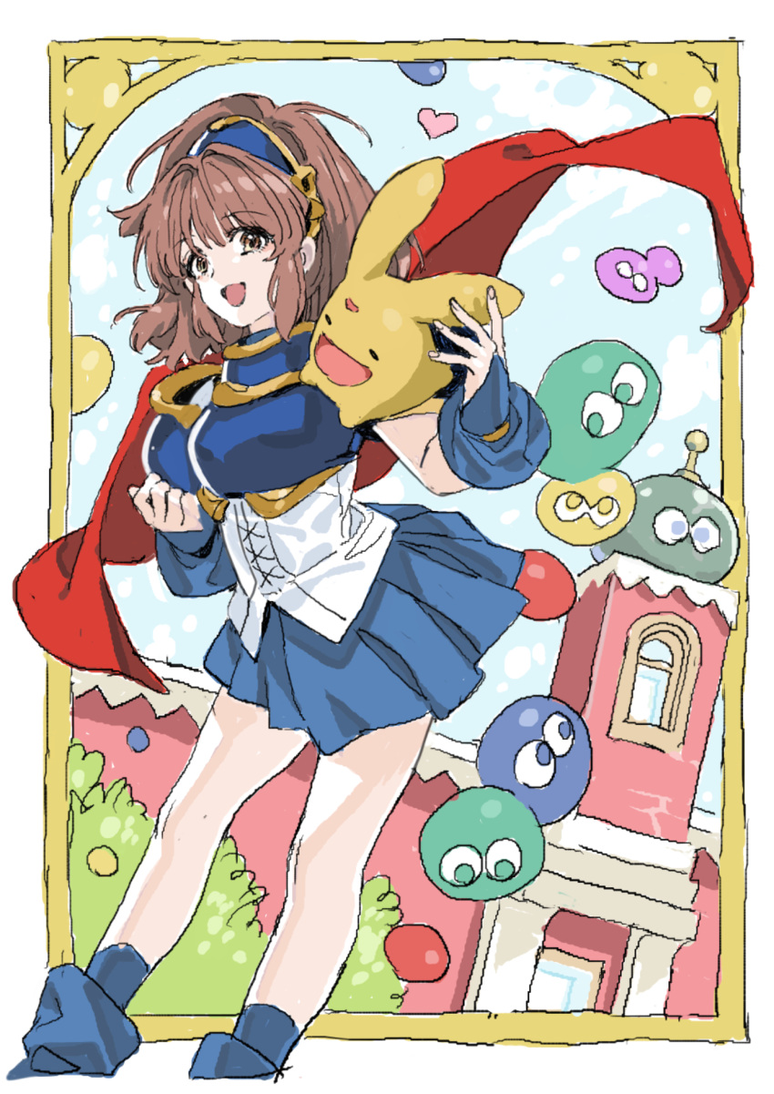 Safebooru - 1girl arle nadja armor blob blue boots blue eyes blue gloves blue skirt blue sky ...