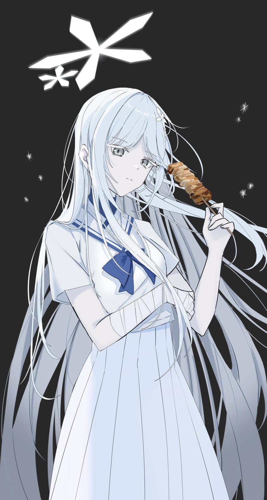 Safebooru - 1girl absurdres bandaged arm bandages black background blue ...