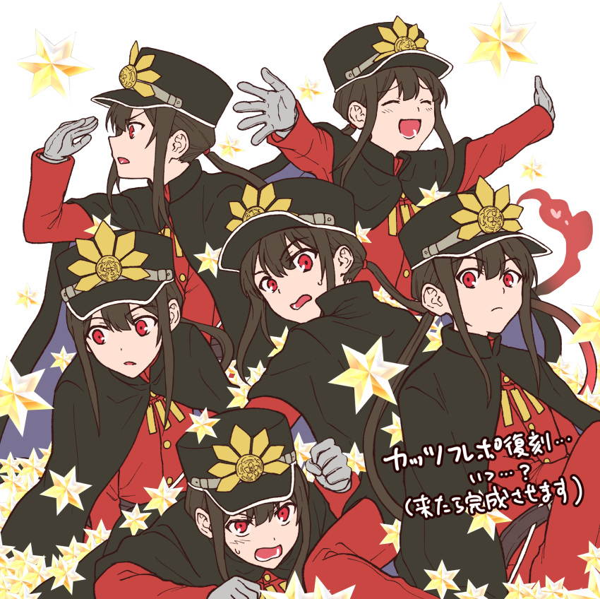 Safebooru - 1boy 6+boys :d belt black cape black hair black hat brown ...
