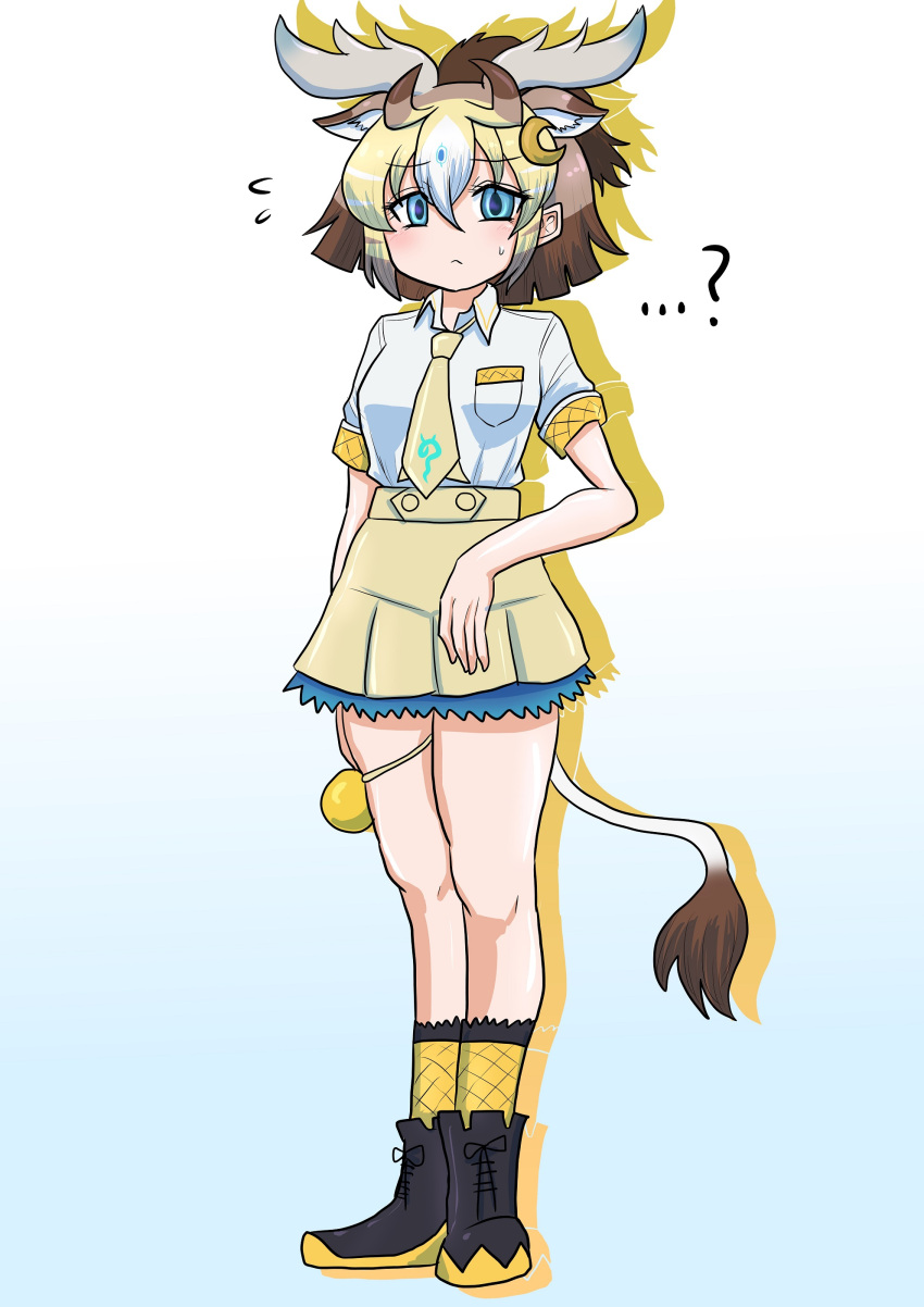 Safebooru - ...? 1girl absurdres animal ears black boots blonde hair blue eyes blue hair blush ...