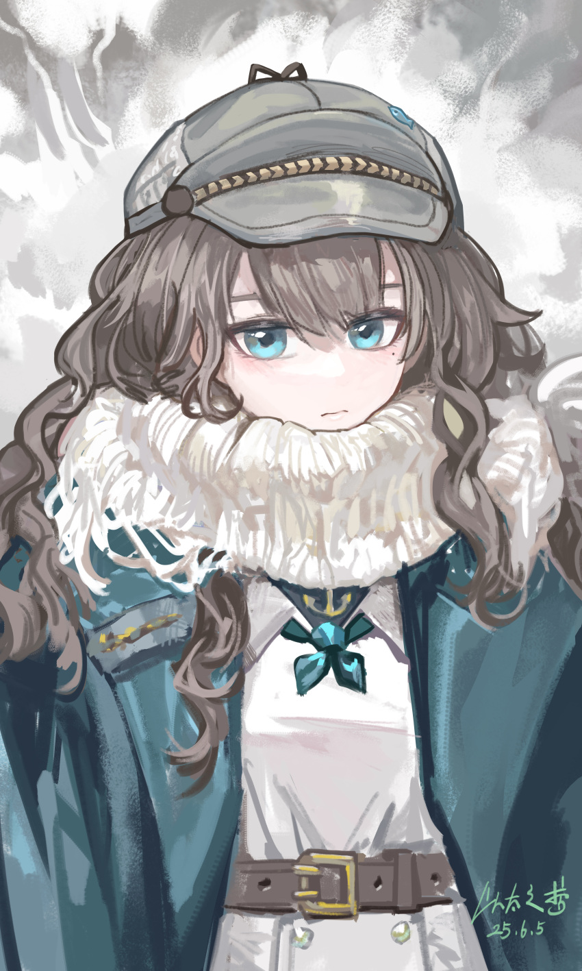 Safebooru - 1girl absurdres artist name belt blue coat blue eyes blue neckerchief brown belt ...