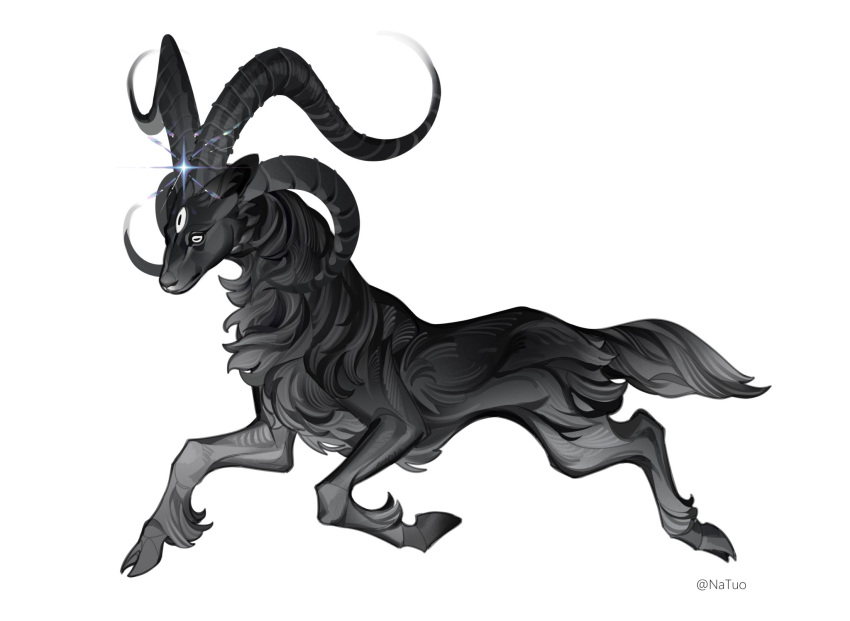 Safebooru - animal focus black fur black horns from side full body goat ...