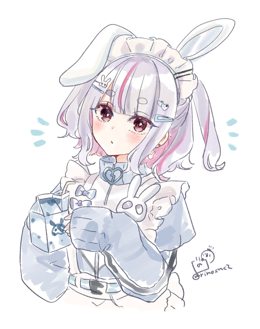 Safebooru - 1girl animal ears apron bendy straw blush commentary ...