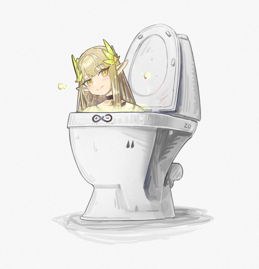 Safebooru - 1girl absurdres arknights blush brown hair closed mouth elf ...