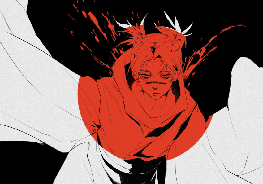 Safebooru - 1boy bags under eyes black background blood blood splatter ...
