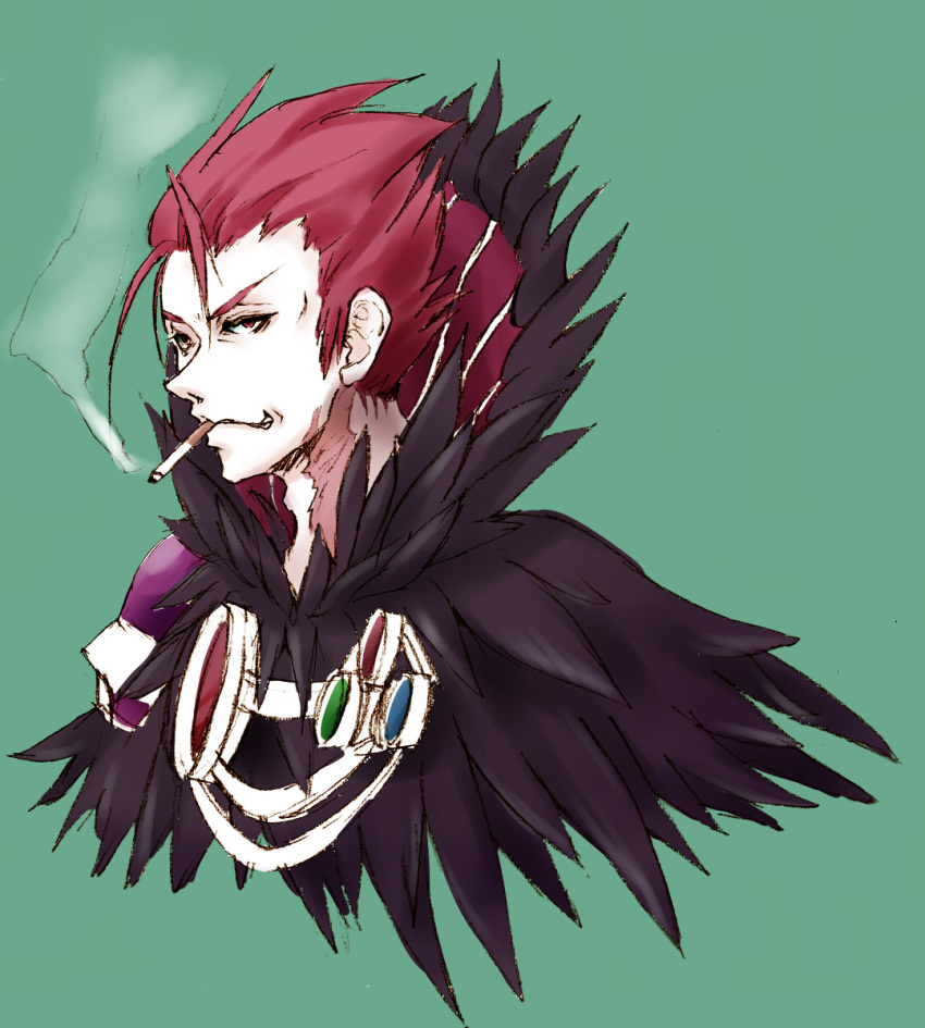 Safebooru - 1boy cigarette commentary request green background grin ...