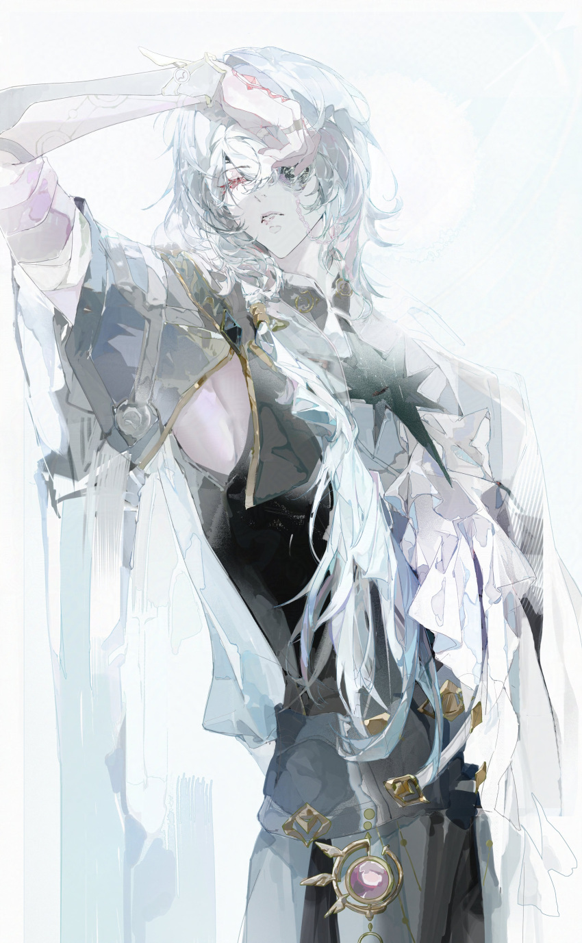 Safebooru - 1boy absurdres anaxa (honkai: star rail) aqua hair armpits black pants cowboy shot ...