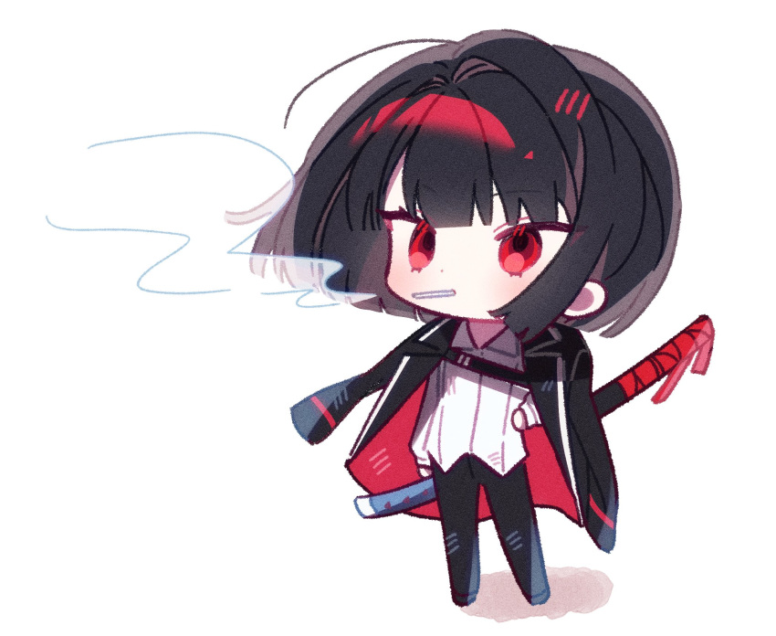 Safebooru - 1girl black coat black hair black pants bob cut chibi coat ...
