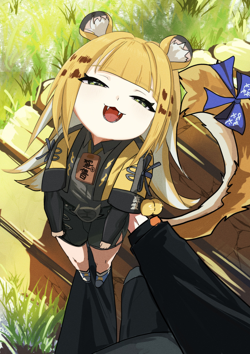 Safebooru - 1girl absurdres animal ear fluff animal ears black shorts blonde hair blunt bangs ...