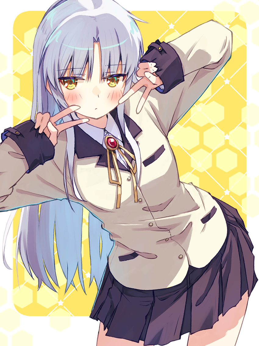 Safebooru - 1girl akayama yukihe angel beats! black skirt blush border buttons closed mouth ...