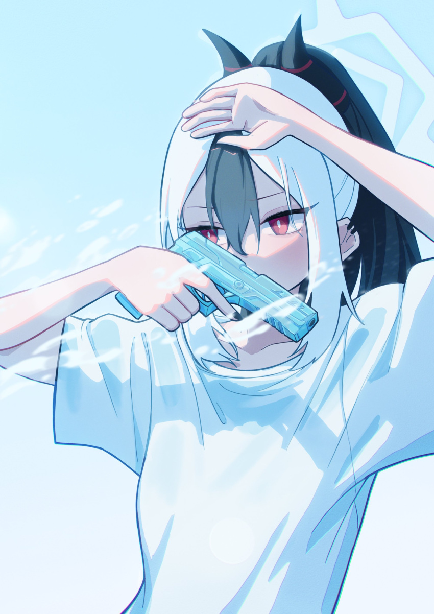 Safebooru - 1girl absurdres aoore x64 black hair black horns black nails blue archive commentary ...