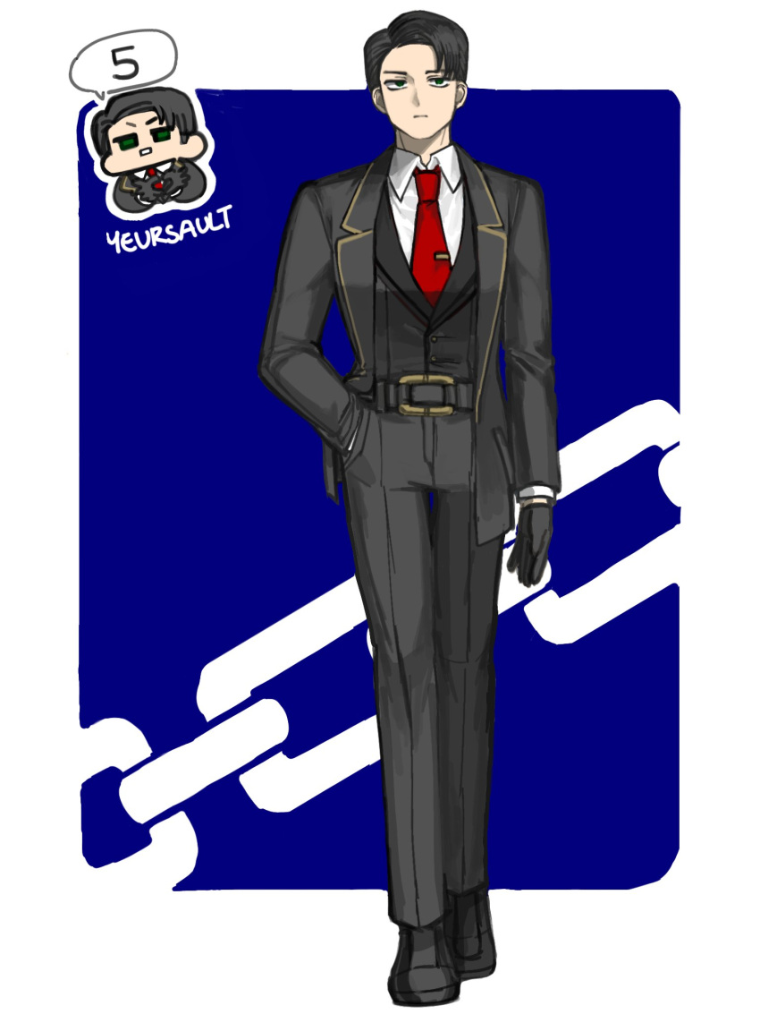 Safebooru - 1boy alternate costume belt black belt black gloves black hair black jacket black ...