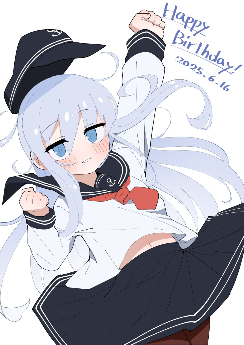 Safebooru - 1girl anchor symbol birthday black hat black sailor collar black skirt blue eyes ...
