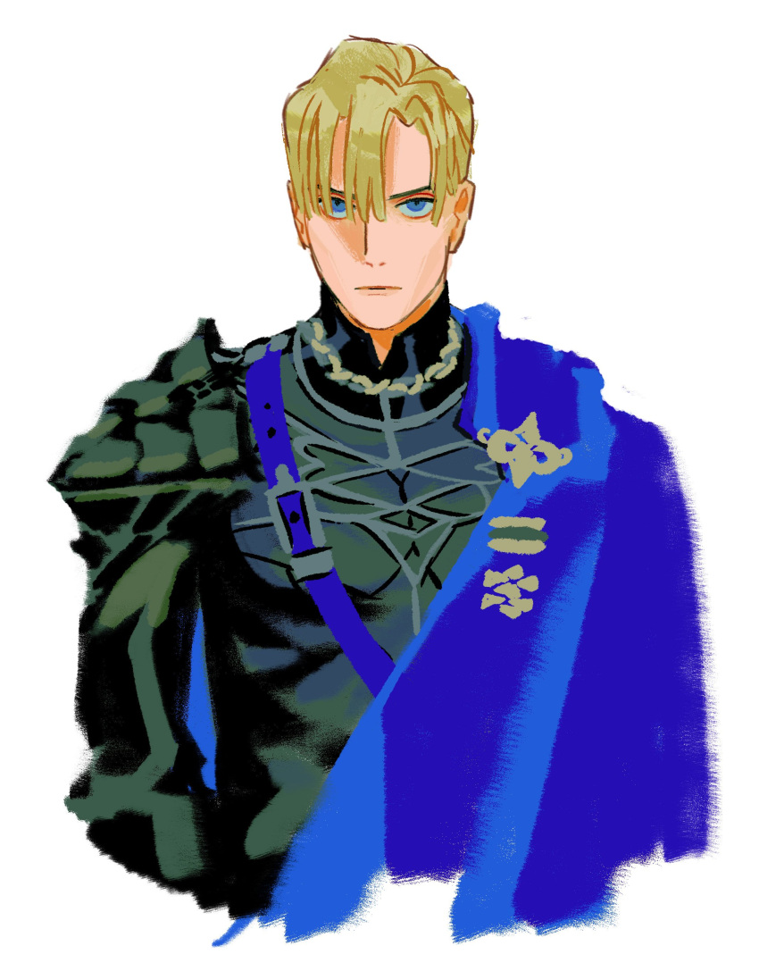 Safebooru - 1boy :| absurdres armor belt buckle black shirt blonde hair blue cape blue eyes ...