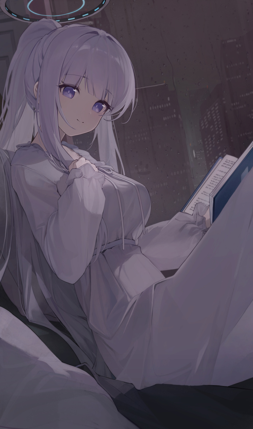 Safebooru - 1girl absurdres blue archive blunt bangs book breasts commentary dress grey hair ...